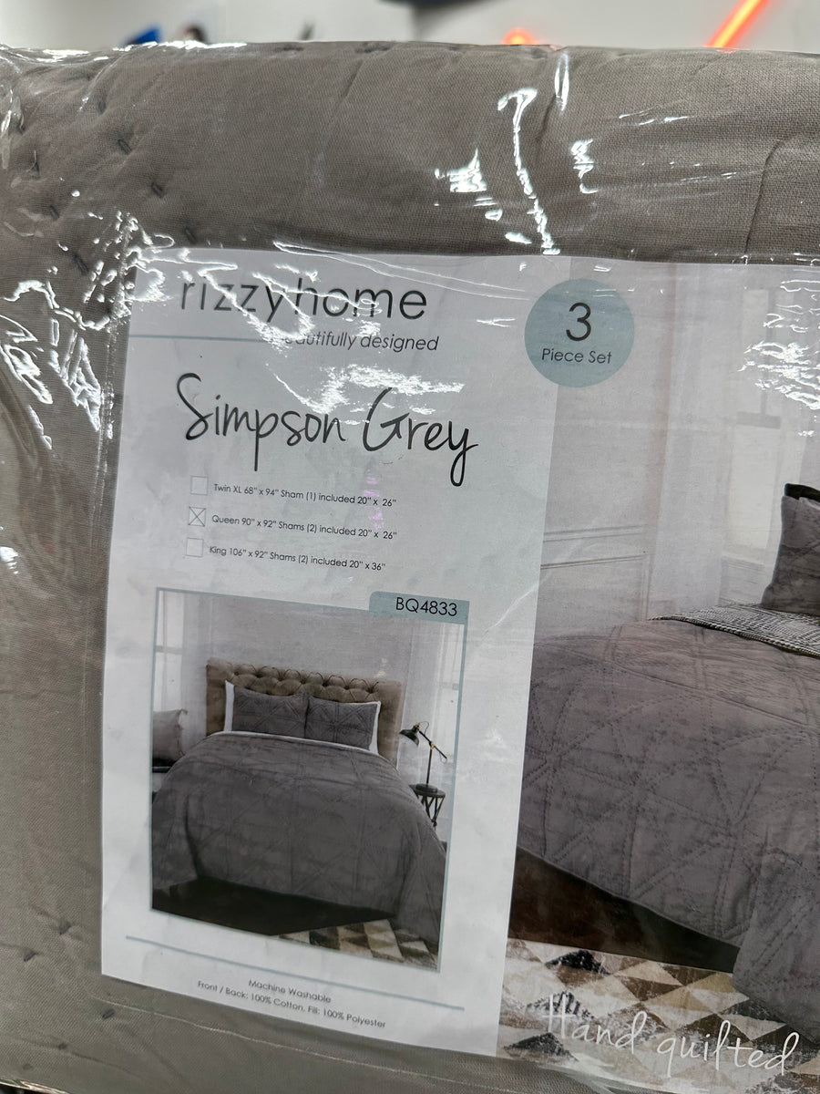 Rizzy Home Simpson grey solid queen quilt set – HN Shop